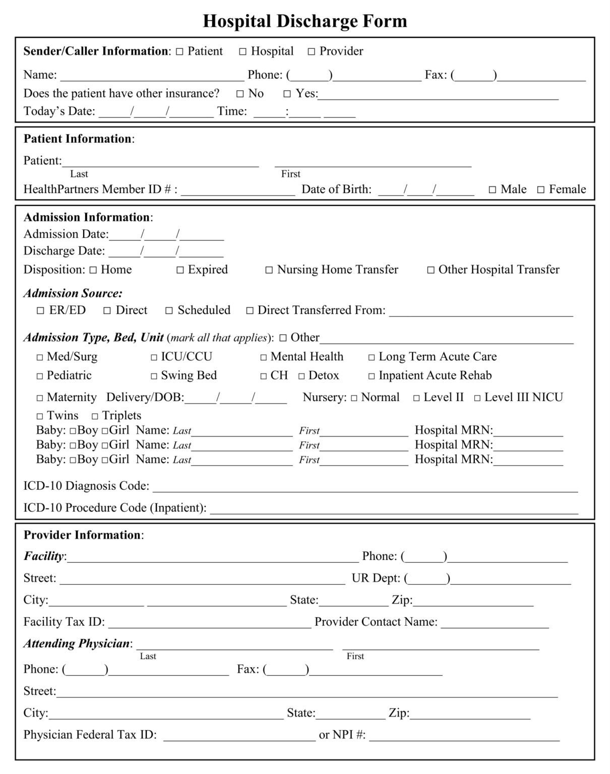 Printable Hospital Discharge Forms - Printable JD