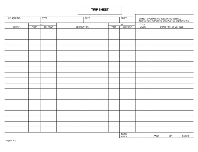 Printable Trip Sheets - Printable JD