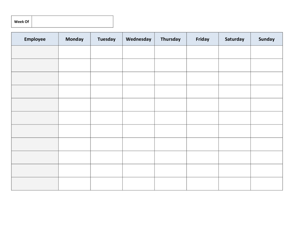 Printable Blank Employee Schedules - Printable JD