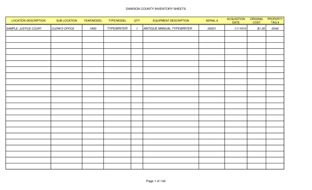 Printable Inventory Log Sheet - Printable JD