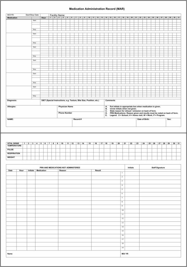 Printable Medication Administration Record Template - Printable JD