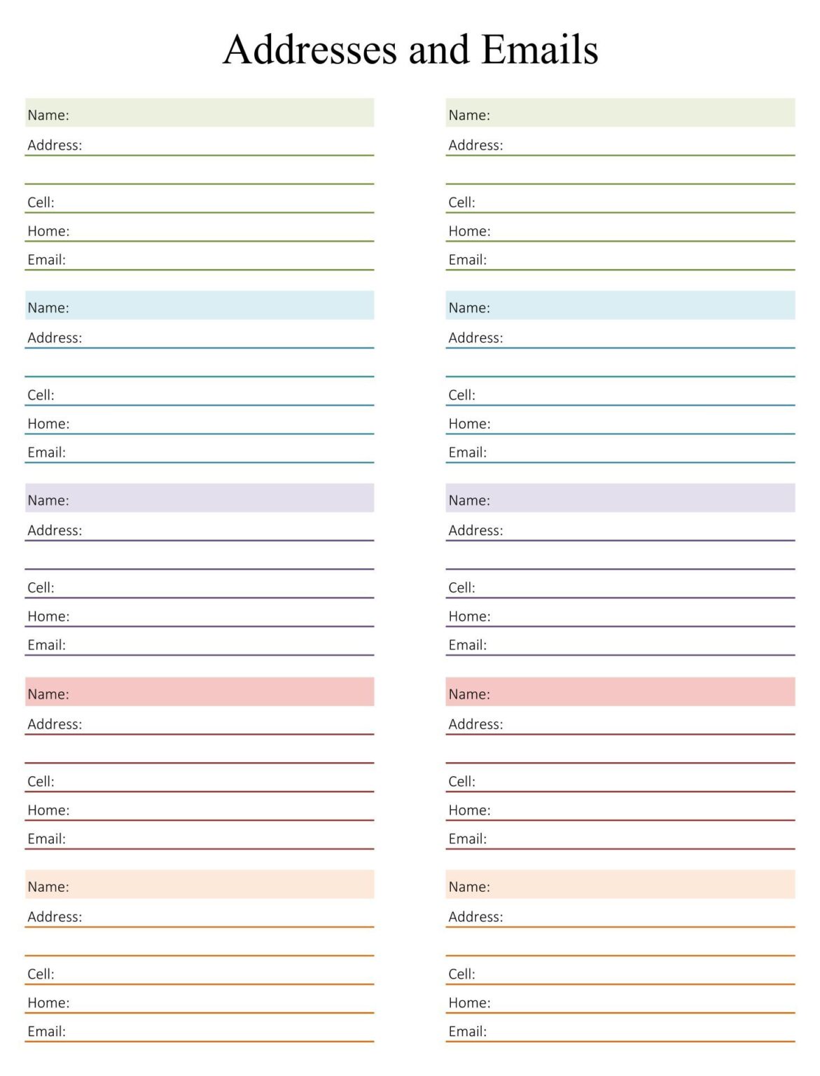 Printable Phone Book Template - Printable JD