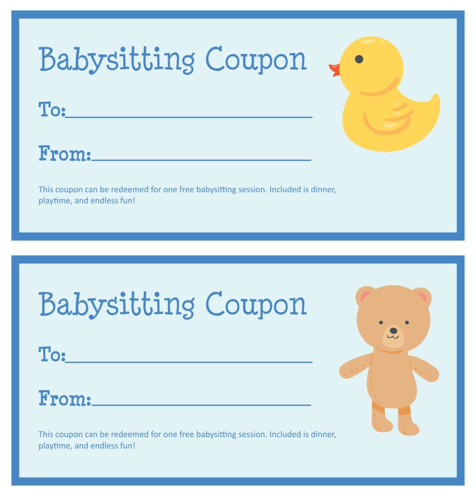 Printable Babysitting Voucher Template Printable JD