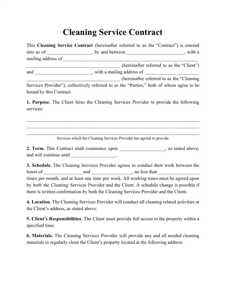 Printable Cleaning Business Forms - Printable JD