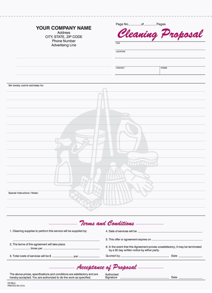 Printable Cleaning Business Forms - Printable JD