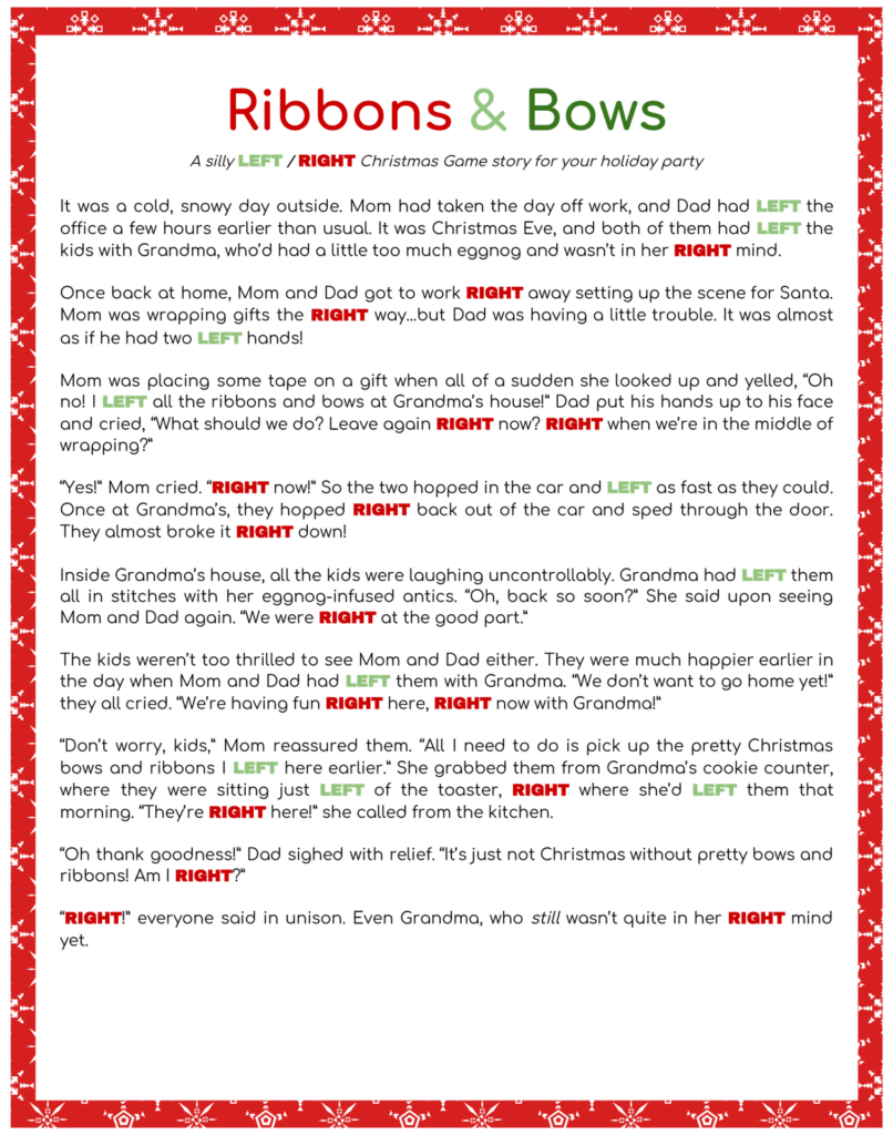 Printable Left Right Rudolph Game - Printable JD