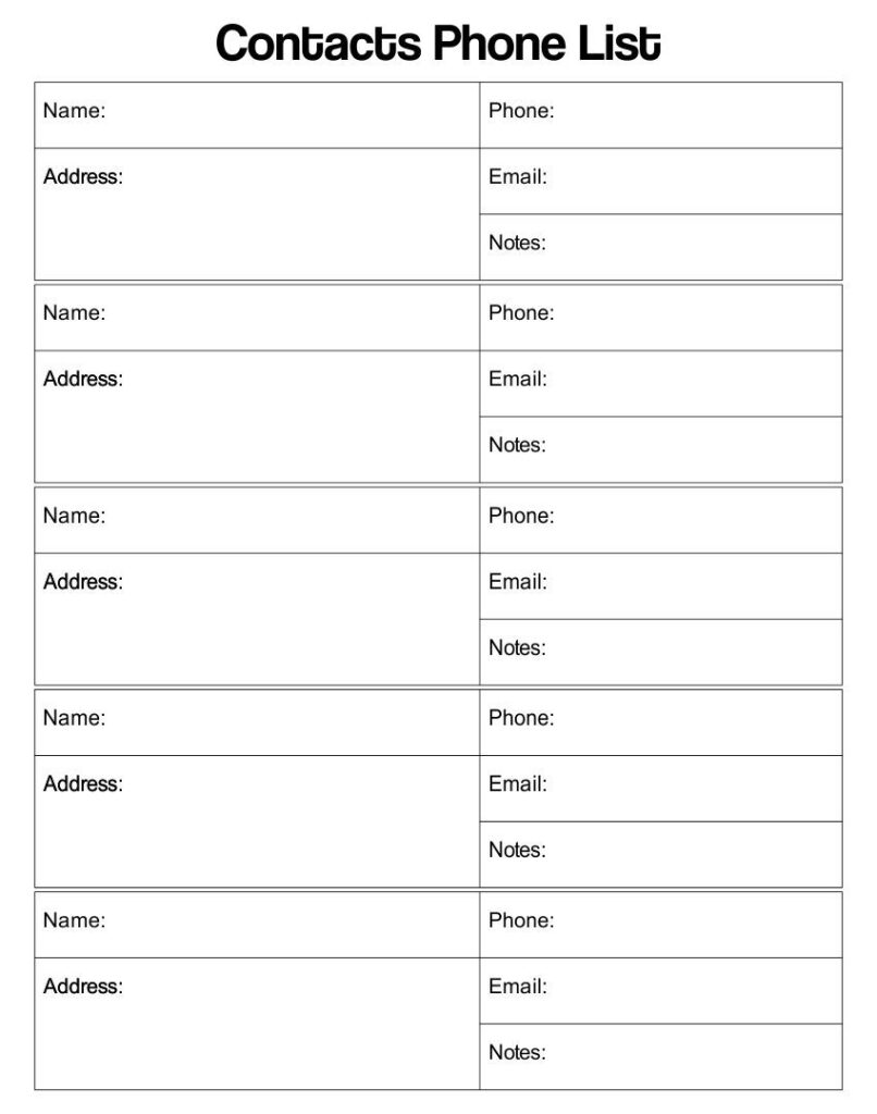 Printable Phone Book Template - Printable JD