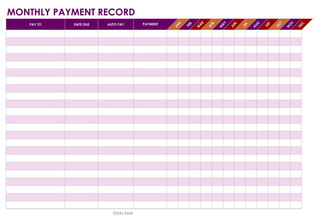Printable Payment Log Sheet Template - Printable JD