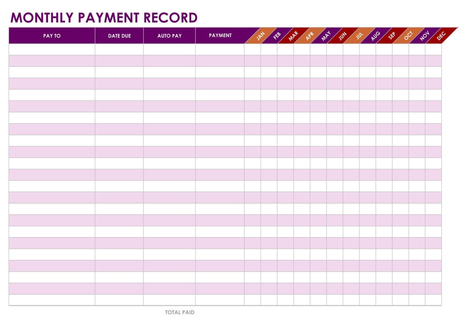 Printable Payment Log Sheet Template - Printable JD