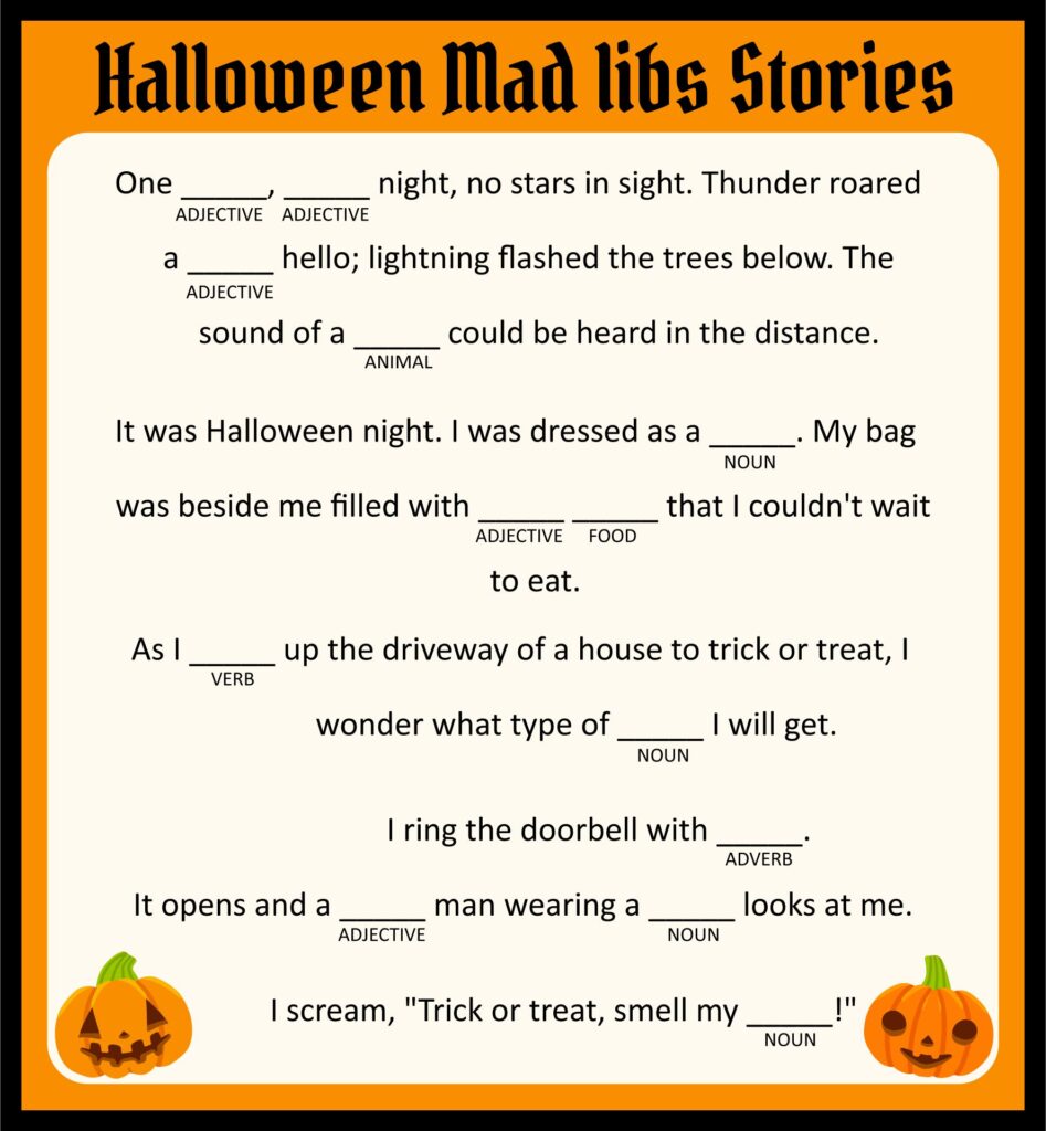 Printable Adult Halloween Mad Libs - Printable JD