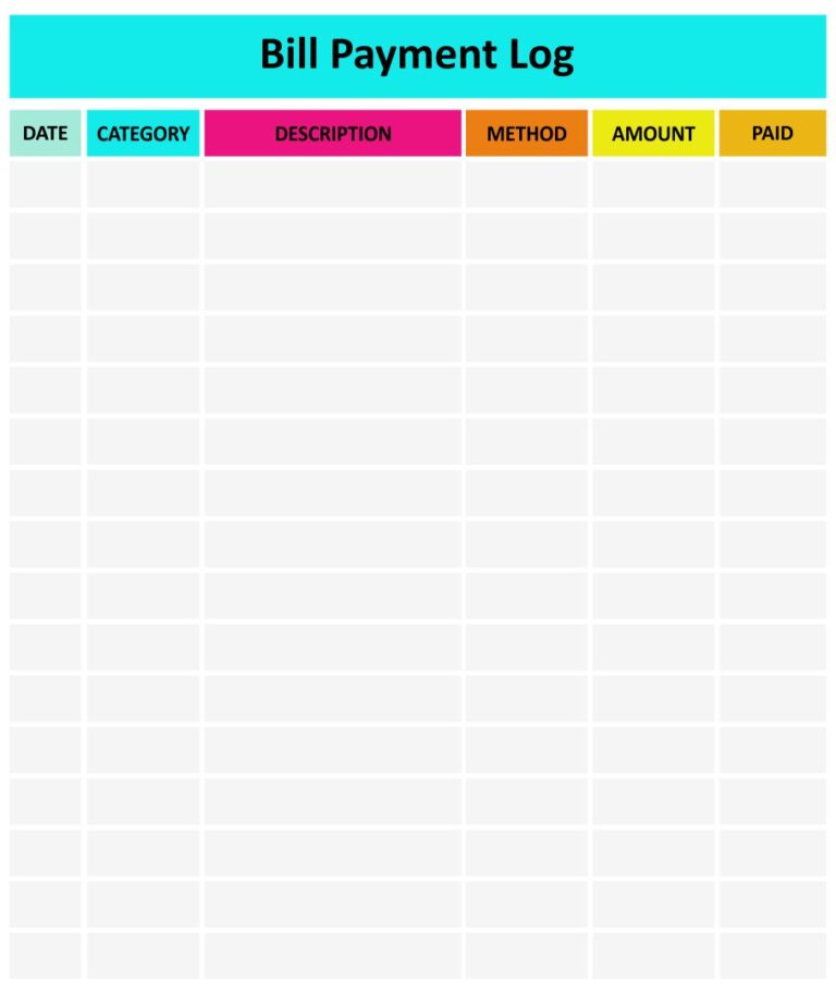 Printable Payment Log Sheet Template - Printable JD