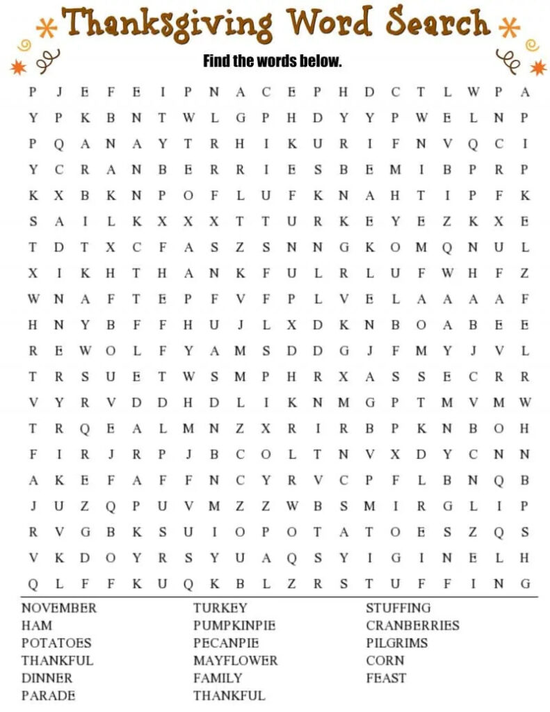 Printable Thanksgiving Word Search Puzzles - Printable JD