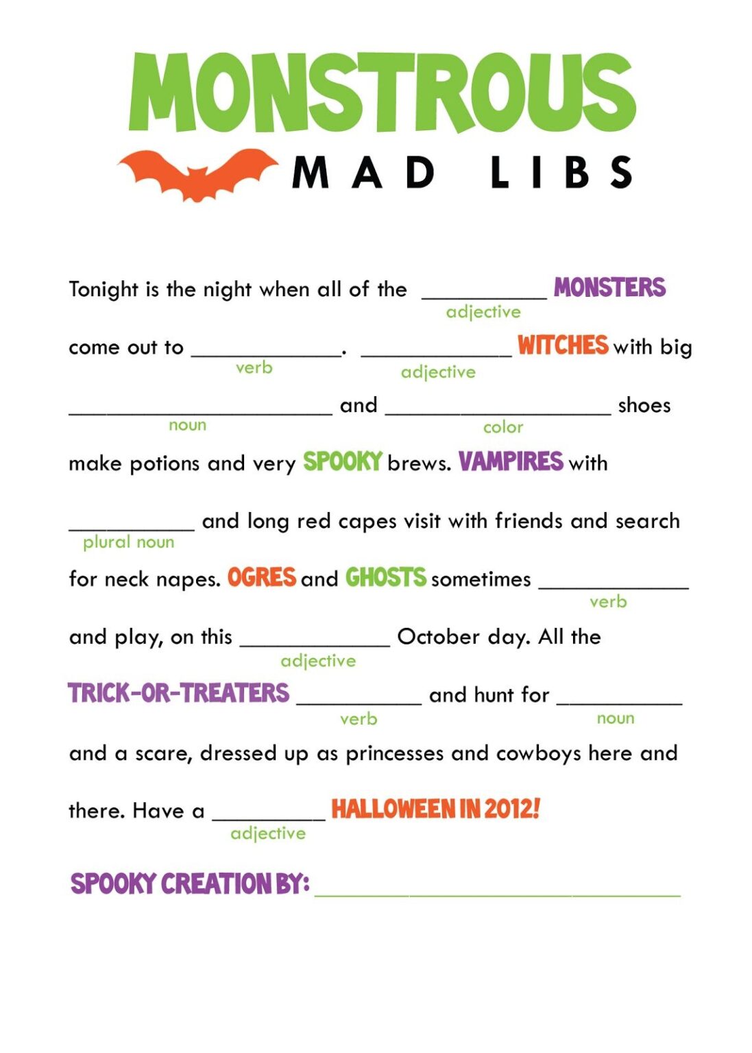 Printable Adult Halloween Mad Libs - Printable JD