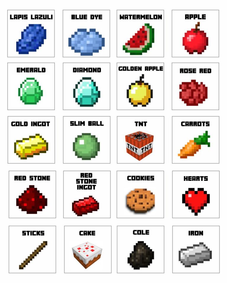 Printable Minecraft Food Card - Printable JD