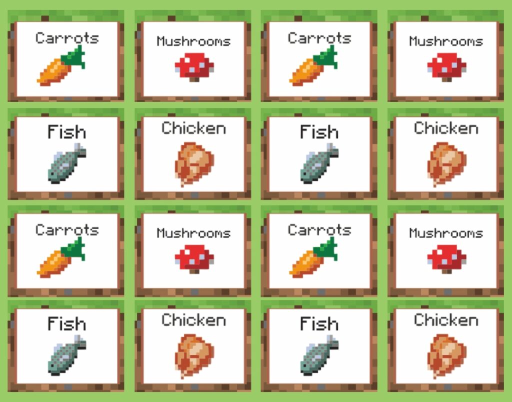 Printable Minecraft Food Card - Printable JD