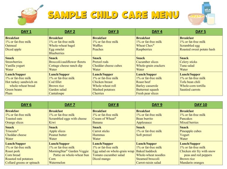 Printable Sample Daycare Menus - Printable JD