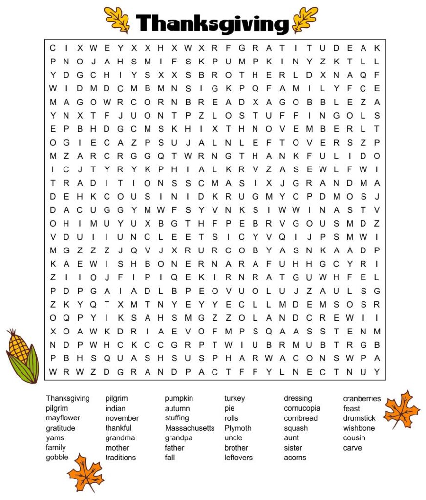 Printable Thanksgiving Word Search Puzzles - Printable JD