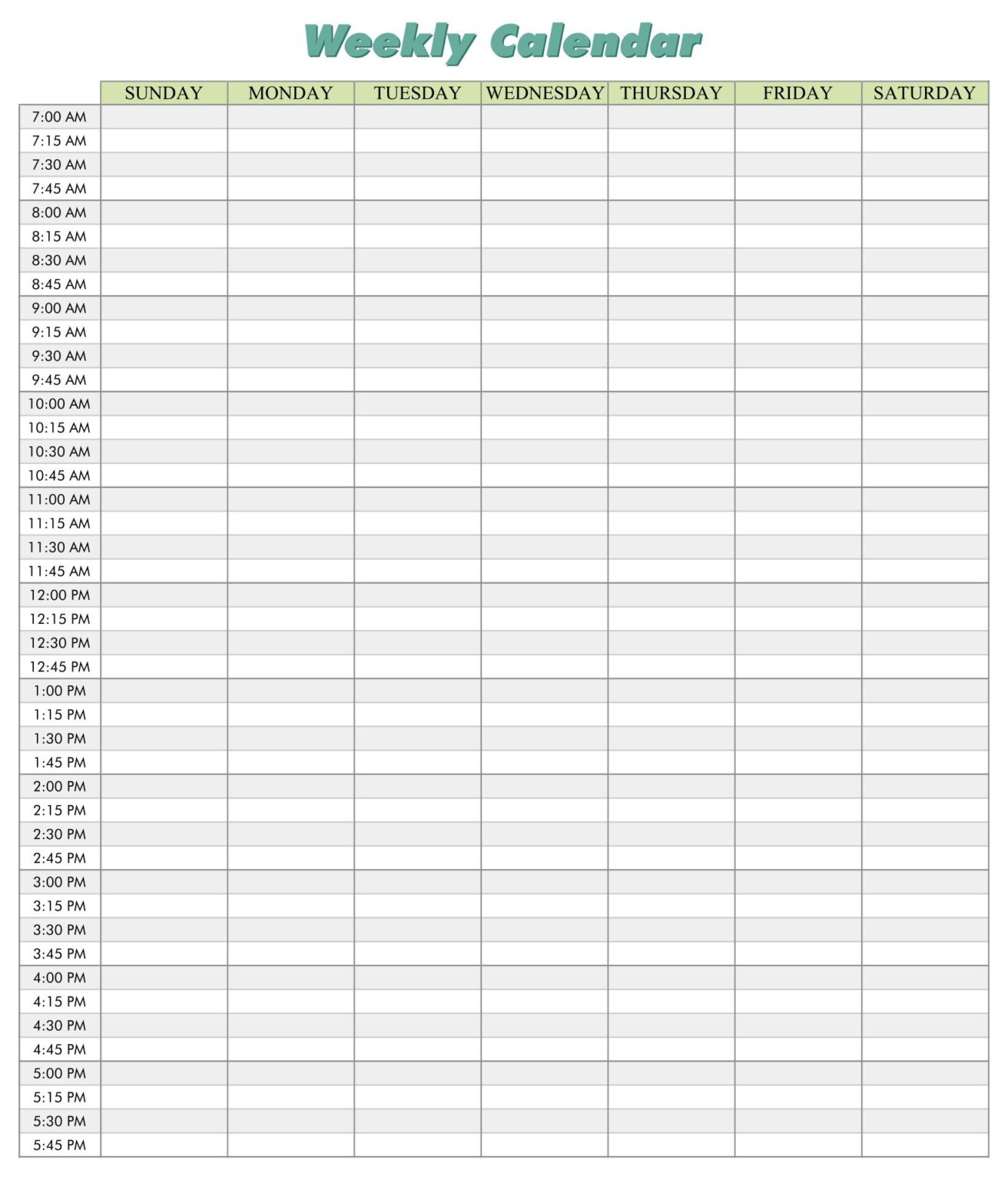 Printable Weekly Calendar With 15 Minute Time Slots - Printable JD