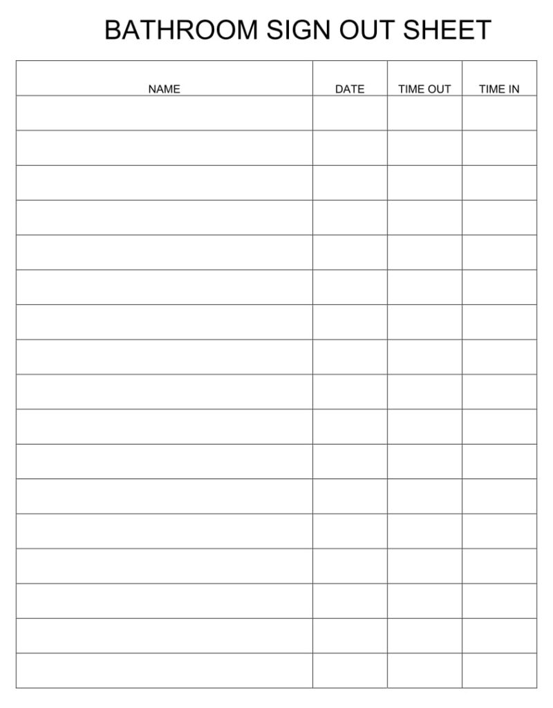 Printable Bathroom Sign Out Sheet - Printable JD