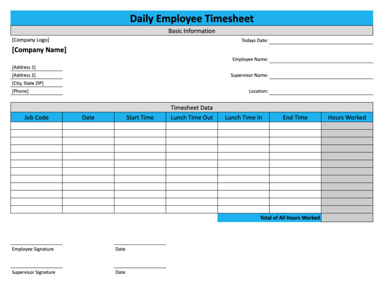 Printable Blank Timesheets - Printable JD