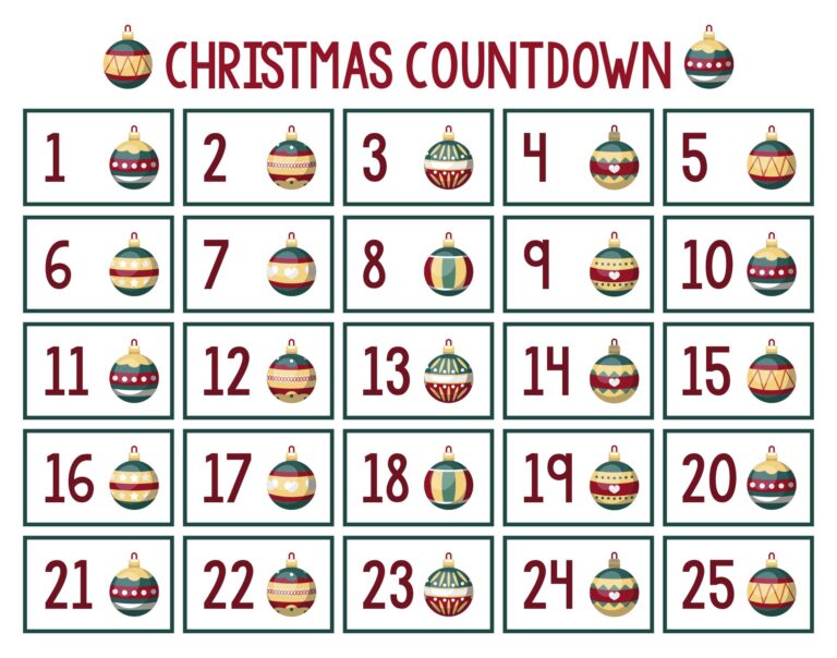 Printable Christmas Numbers 1 To 31 - Printable JD