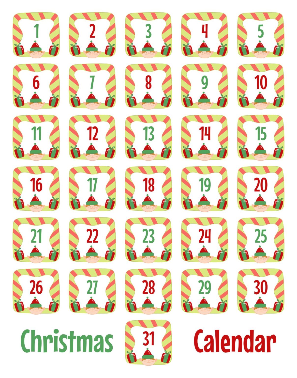 Printable Christmas Numbers 1 To 31 - Printable JD