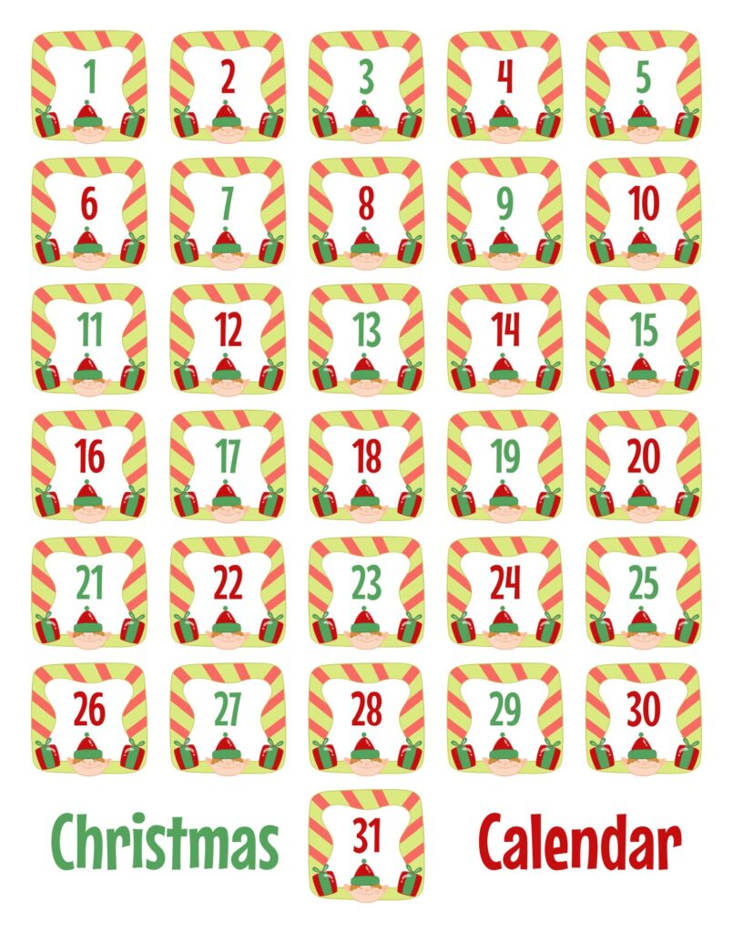 Printable Christmas Numbers 1 To 31 - Printable JD