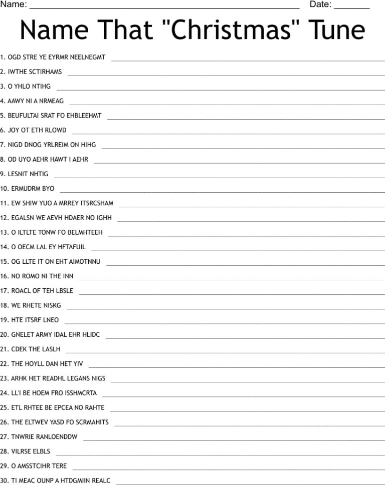 Printable Christmas Song Scramble - Printable JD