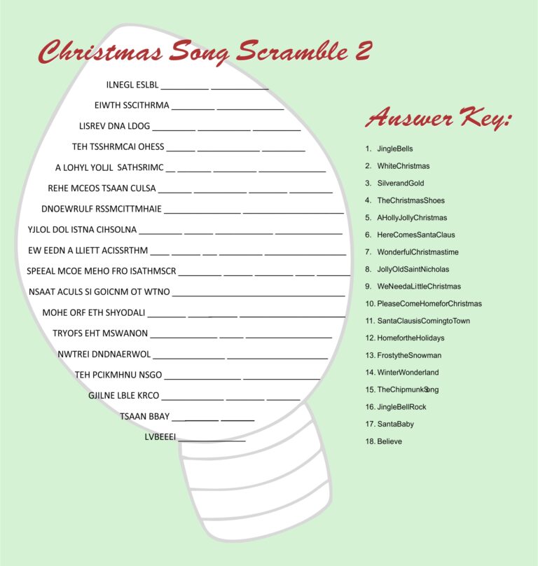 Printable Christmas Song Scramble - Printable JD