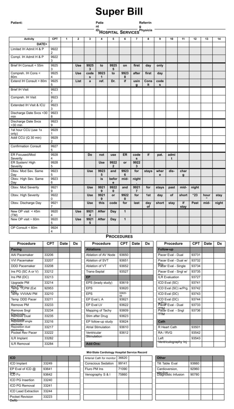 Printable Medical Superbills - Printable JD