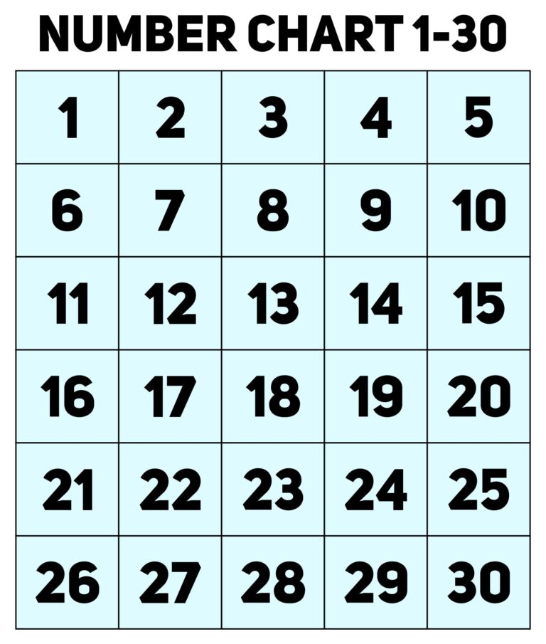 Printable Number Chart 1 30 - Printable JD