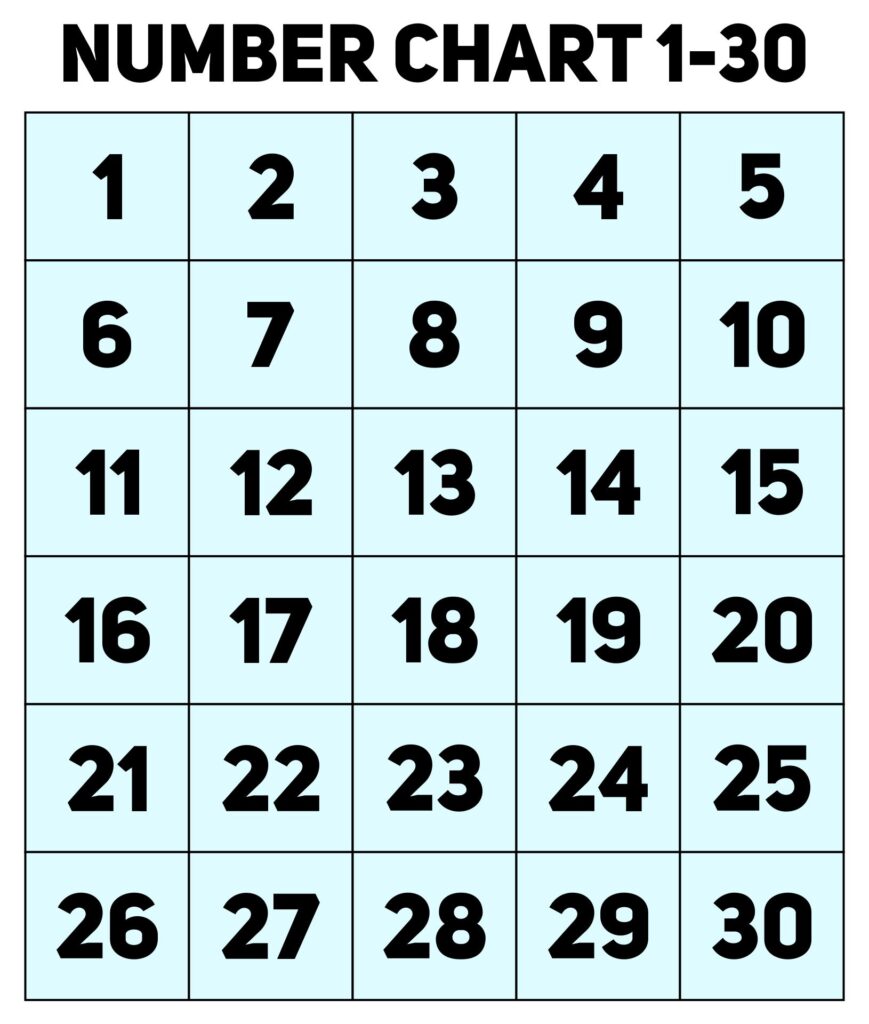 Printable Number Chart 1 30 - Printable JD