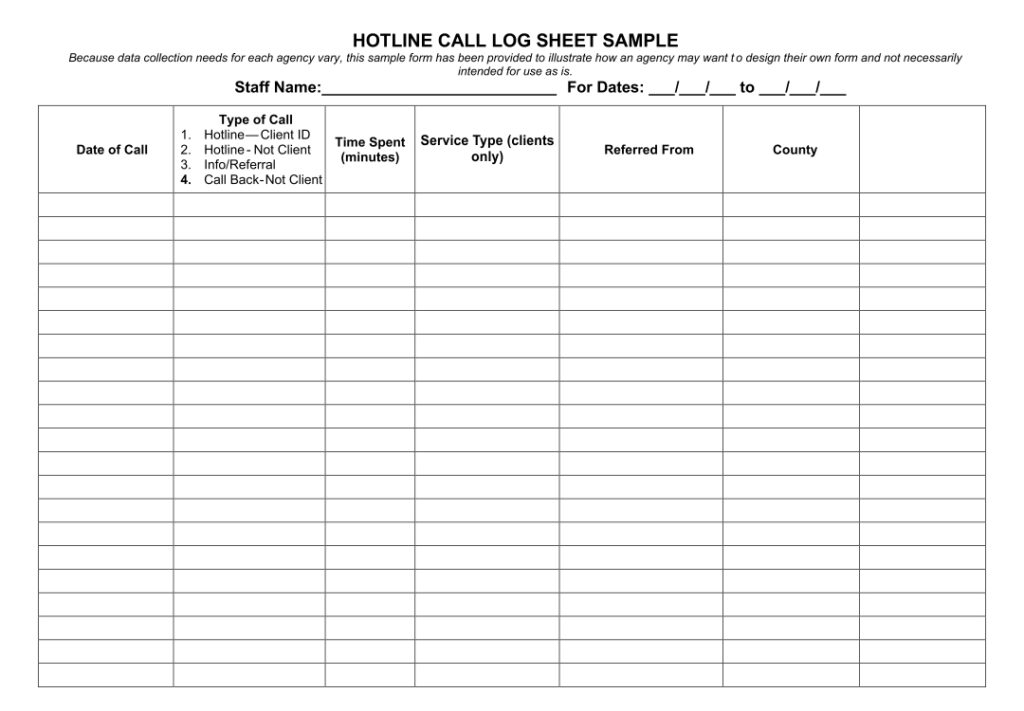 Printable Phone Log Form - Printable JD
