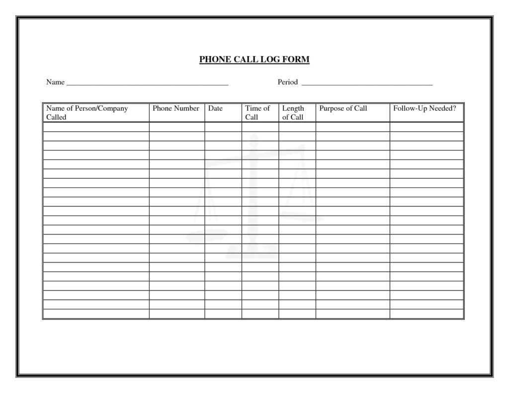 Printable Phone Log Form - Printable JD