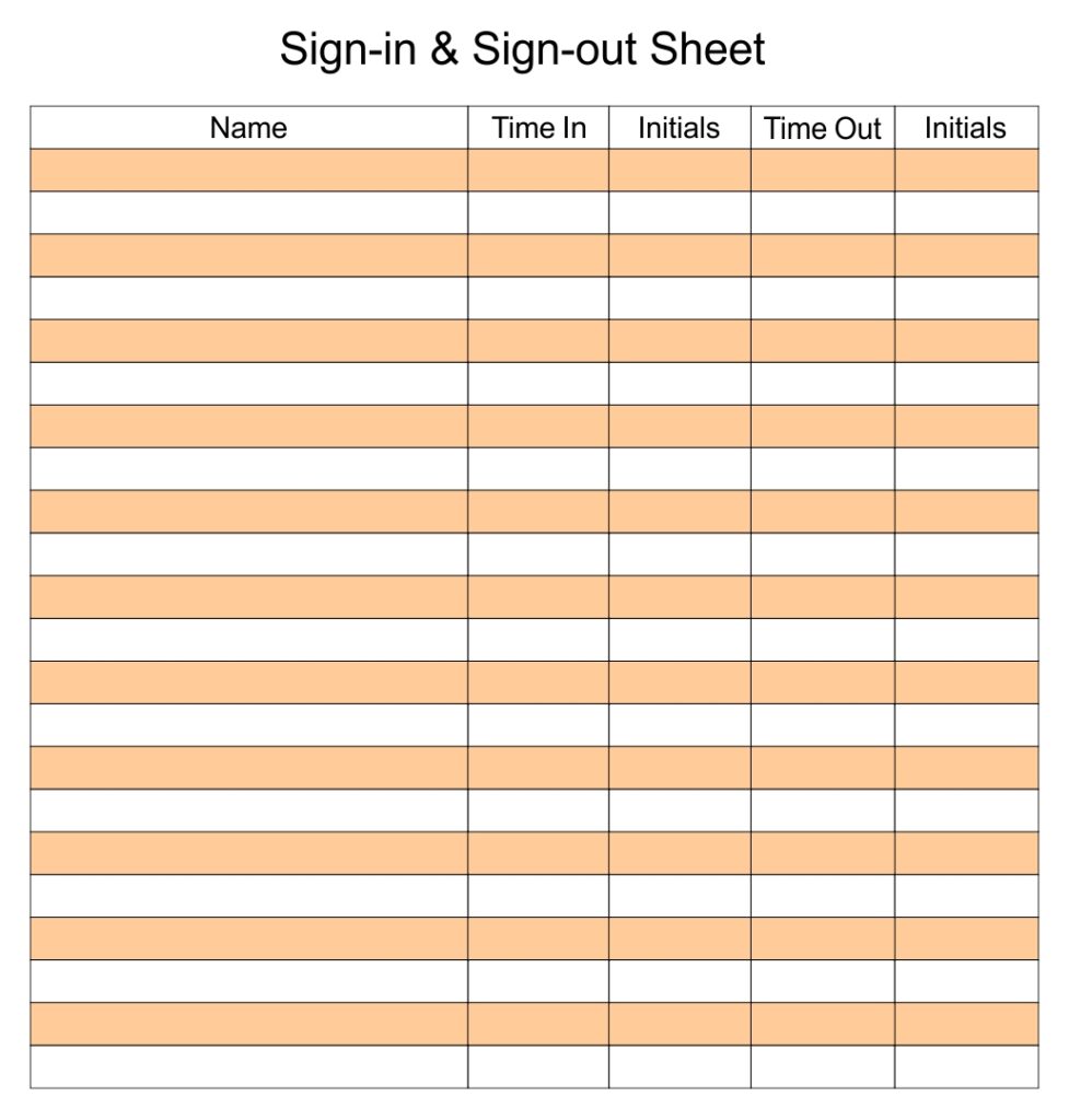 Printable Sign Out Sheet Template - Printable JD