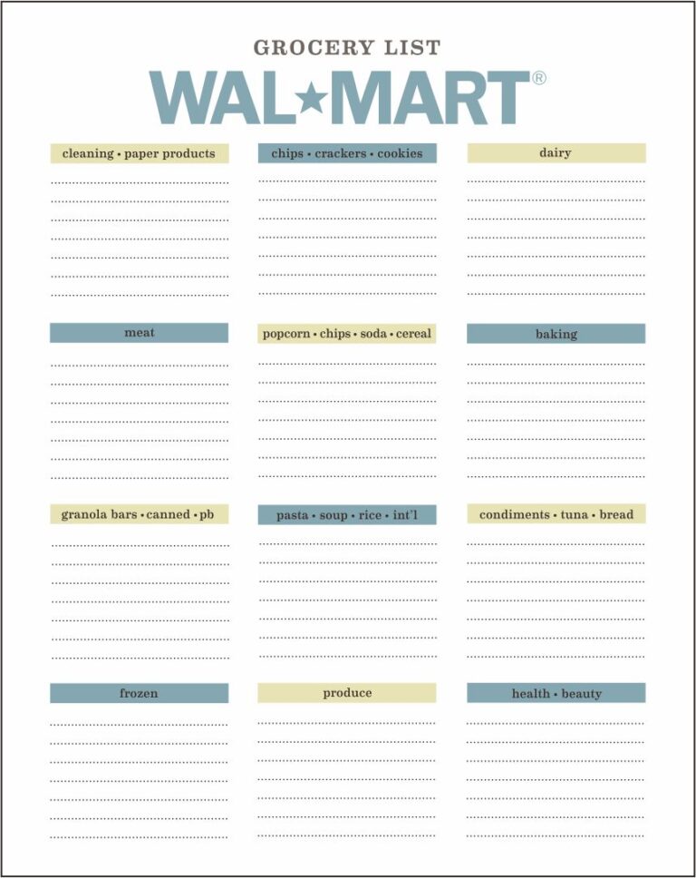 Printable Walmart Grocery List - Printable JD