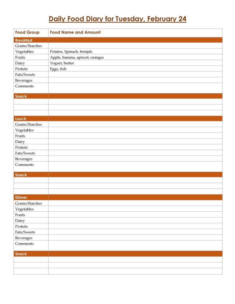 Printable 7 Day Food Log 5 Meals A Day - Printable JD