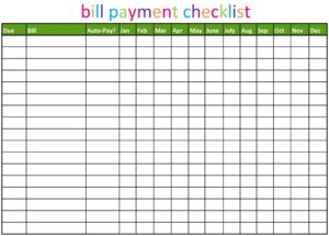 Printable Bill Payment Chart - Printable JD