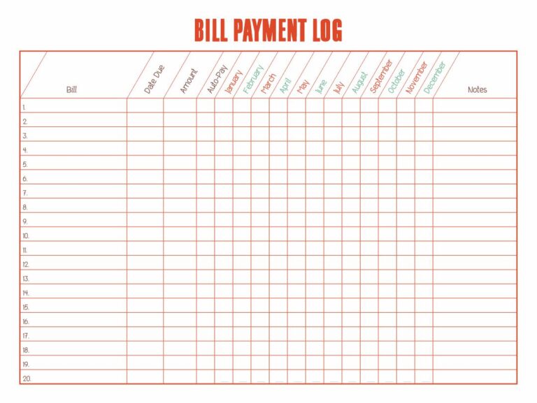 Printable Bill Payment Chart - Printable JD