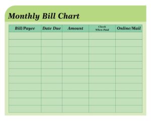 Printable Bill Payment Chart - Printable JD