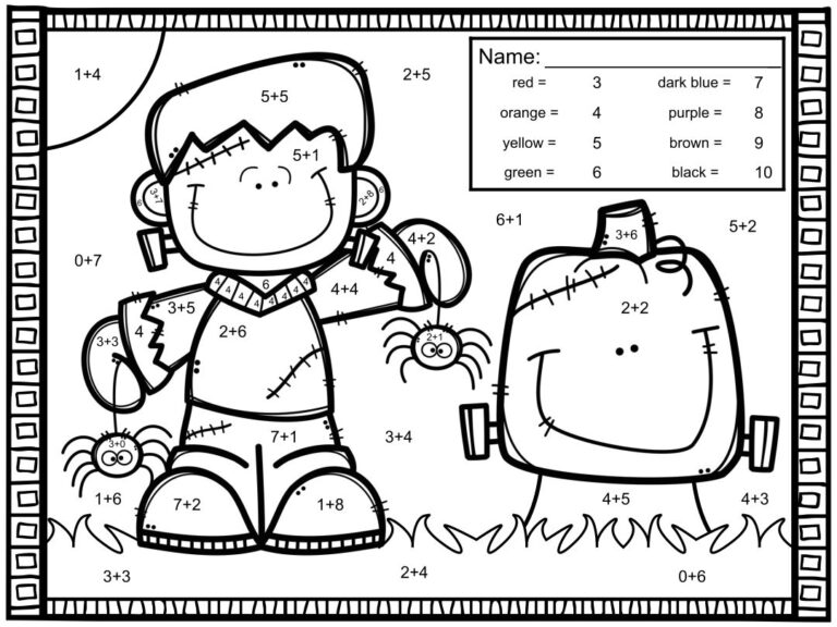 Printable Halloween Addition Color By Number - Printable JD