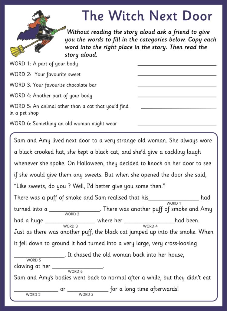 Printable Halloween Fill In The Blank Stories - Printable JD