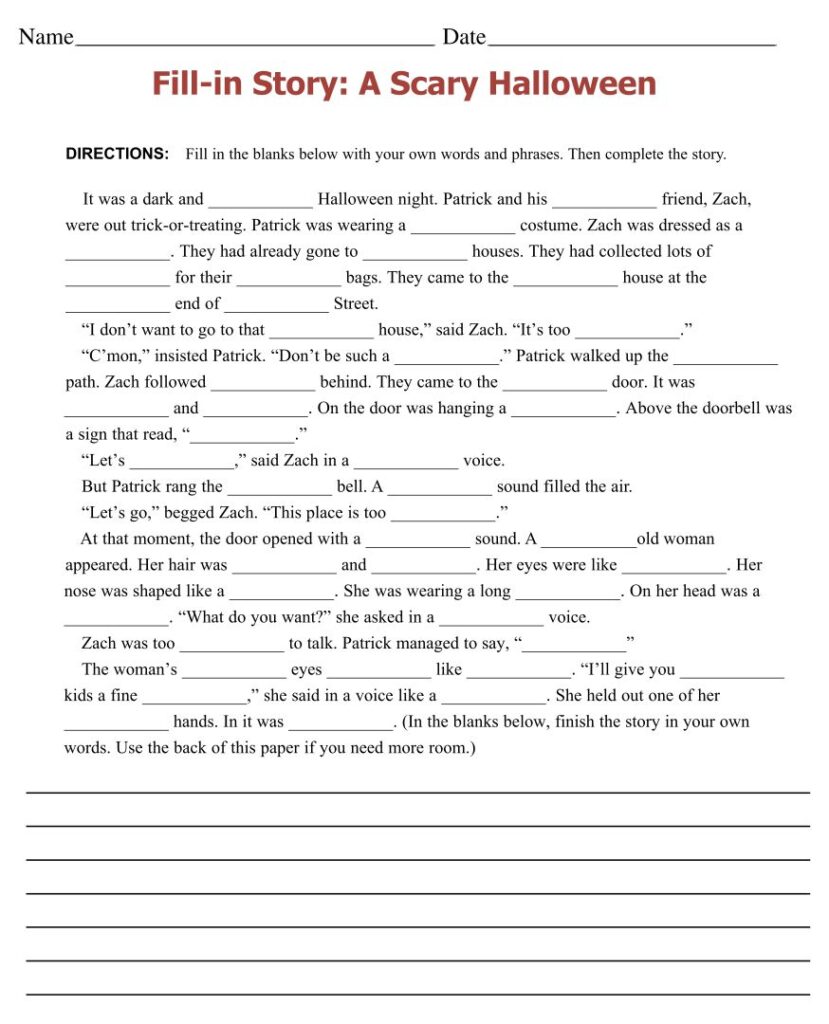 Printable Halloween Fill In The Blank Stories - Printable JD