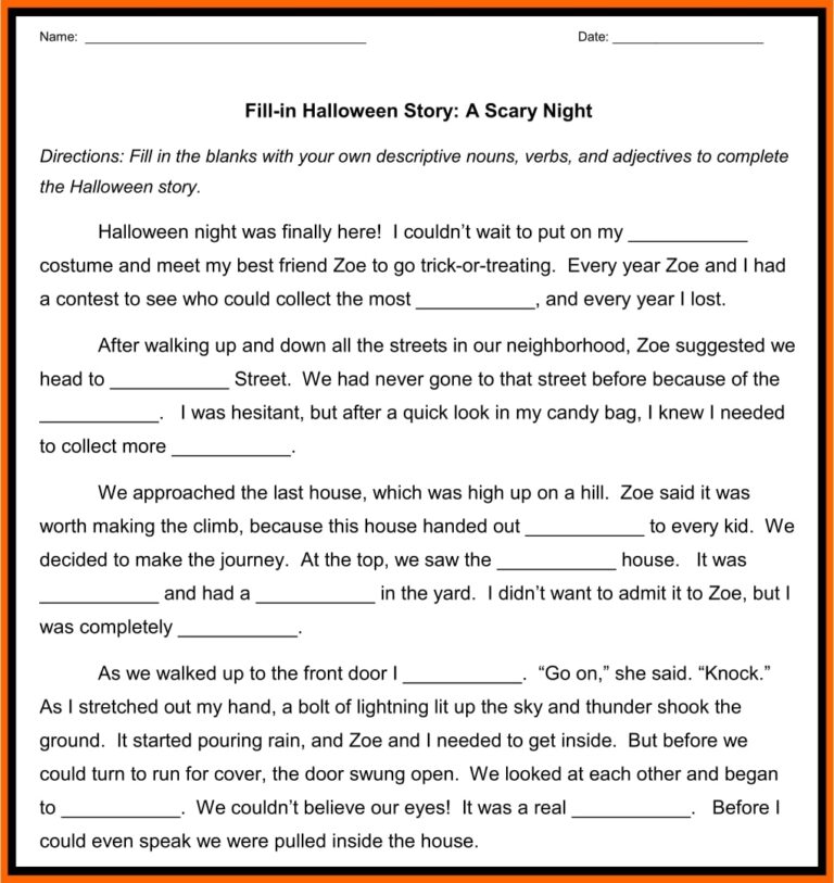 Printable Halloween Fill In The Blank Stories - Printable JD