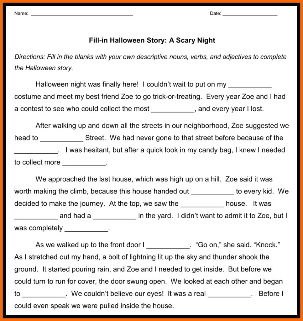 Printable Halloween Fill In The Blank Stories - Printable JD Printable Halloween Fill In The Blank Stories - Printable JD