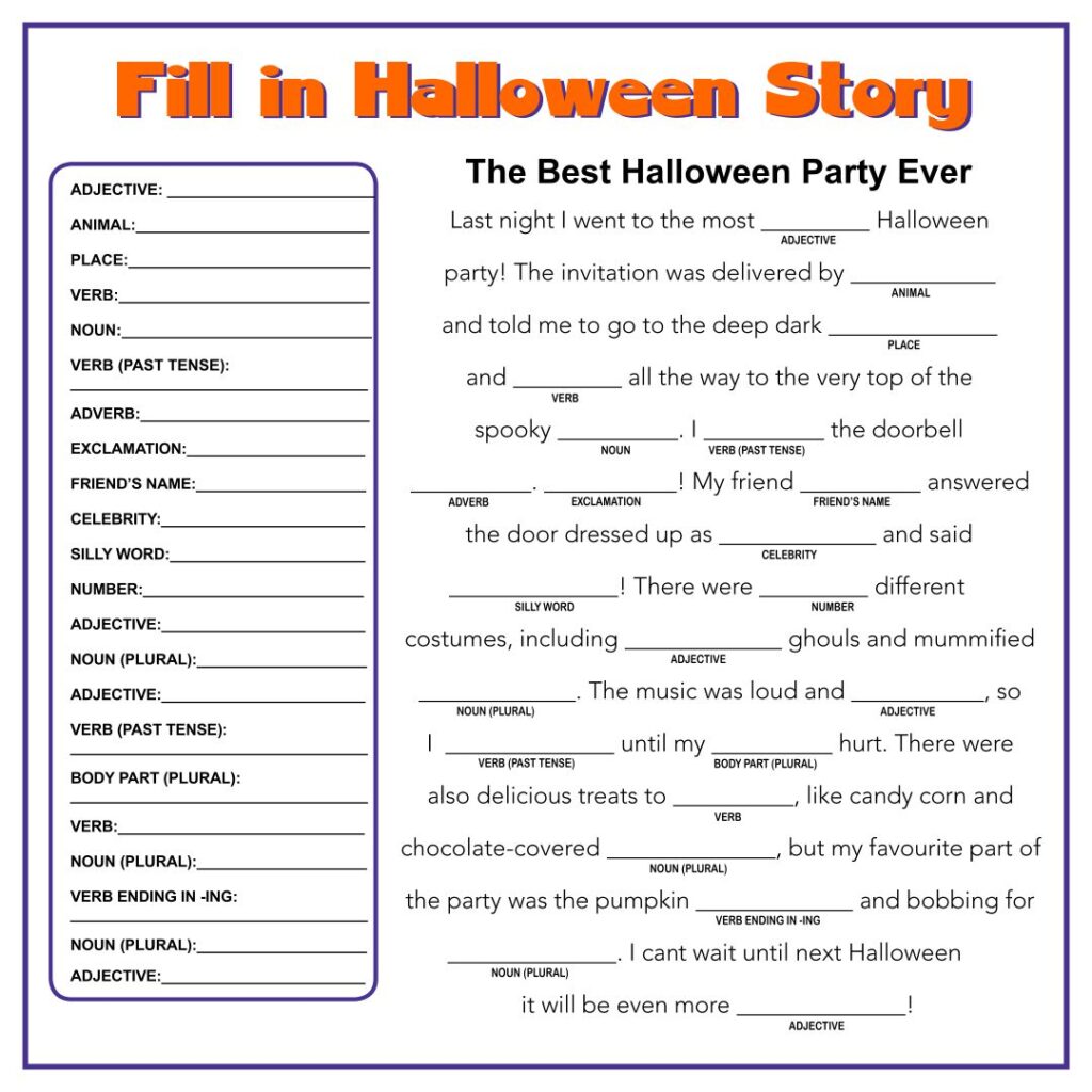 Printable Halloween Fill In The Blank Stories - Printable JD