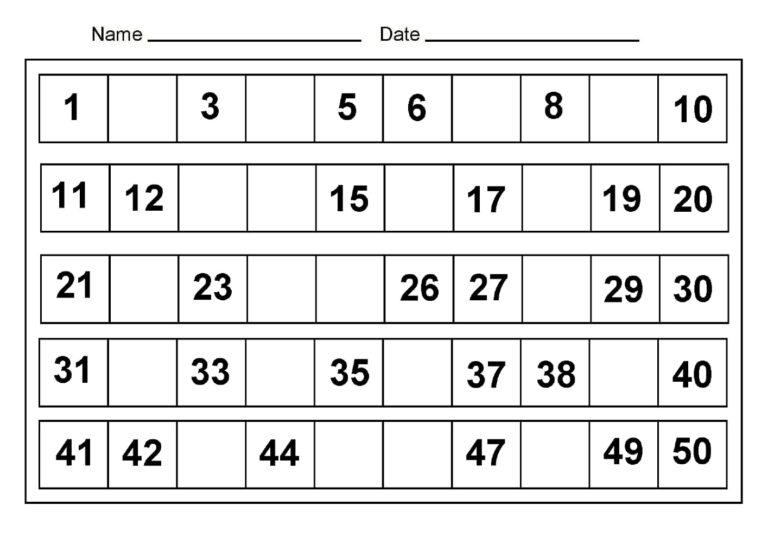 Printable Number 1 50 Worksheet - Printable JD