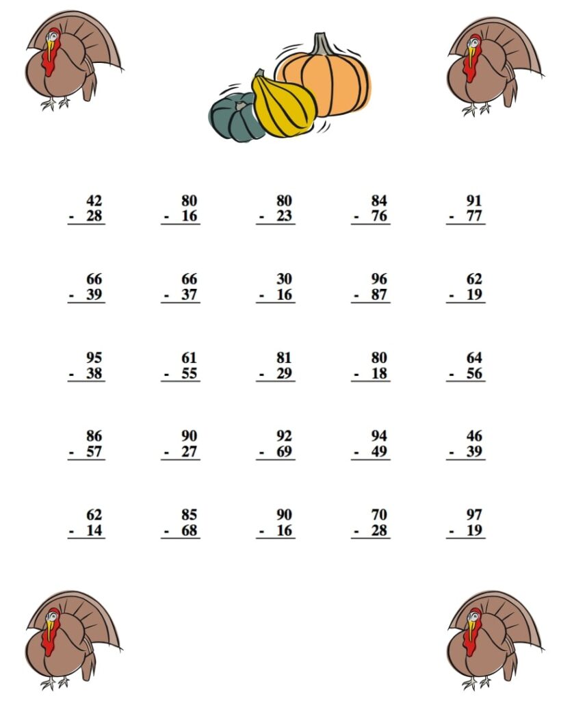 Printable 4th Grade Math Worksheets For Thanksgiving Printable JD