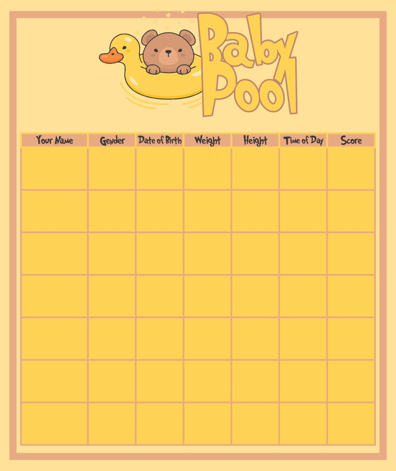 Printable Baby Pool Template Excel - Printable JD