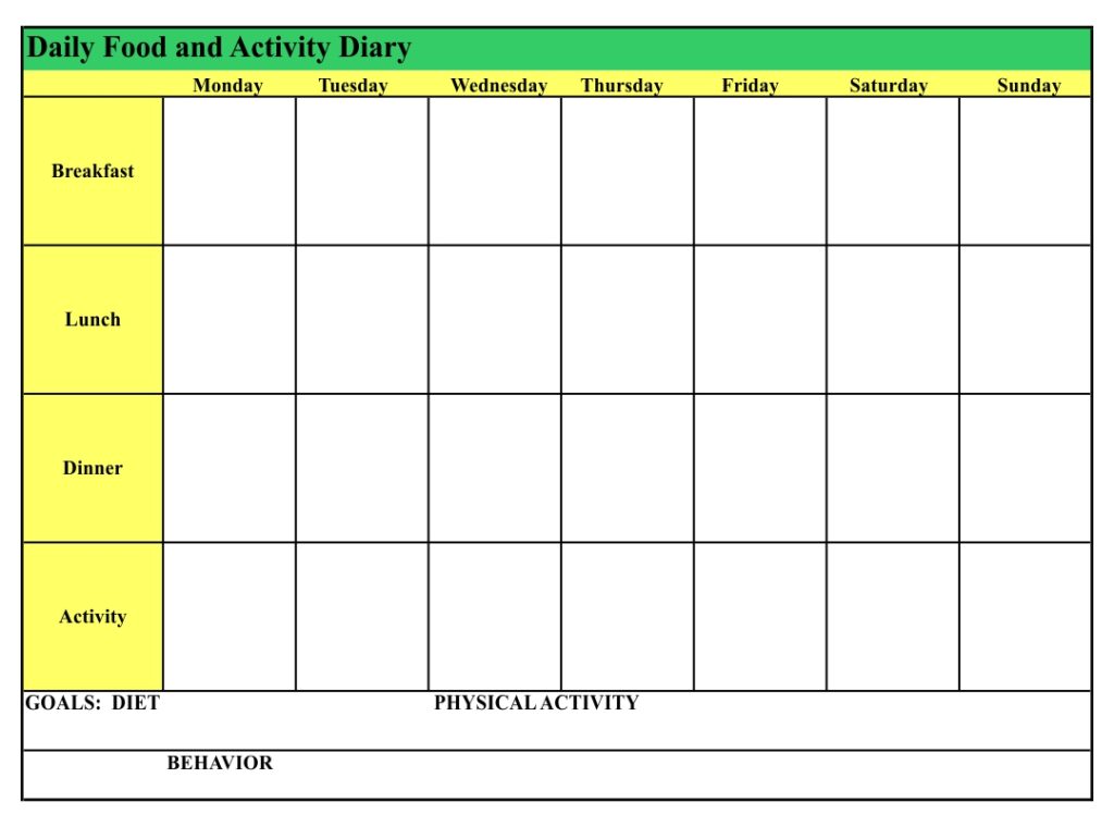 Printable Food Journal Worksheet - Printable JD